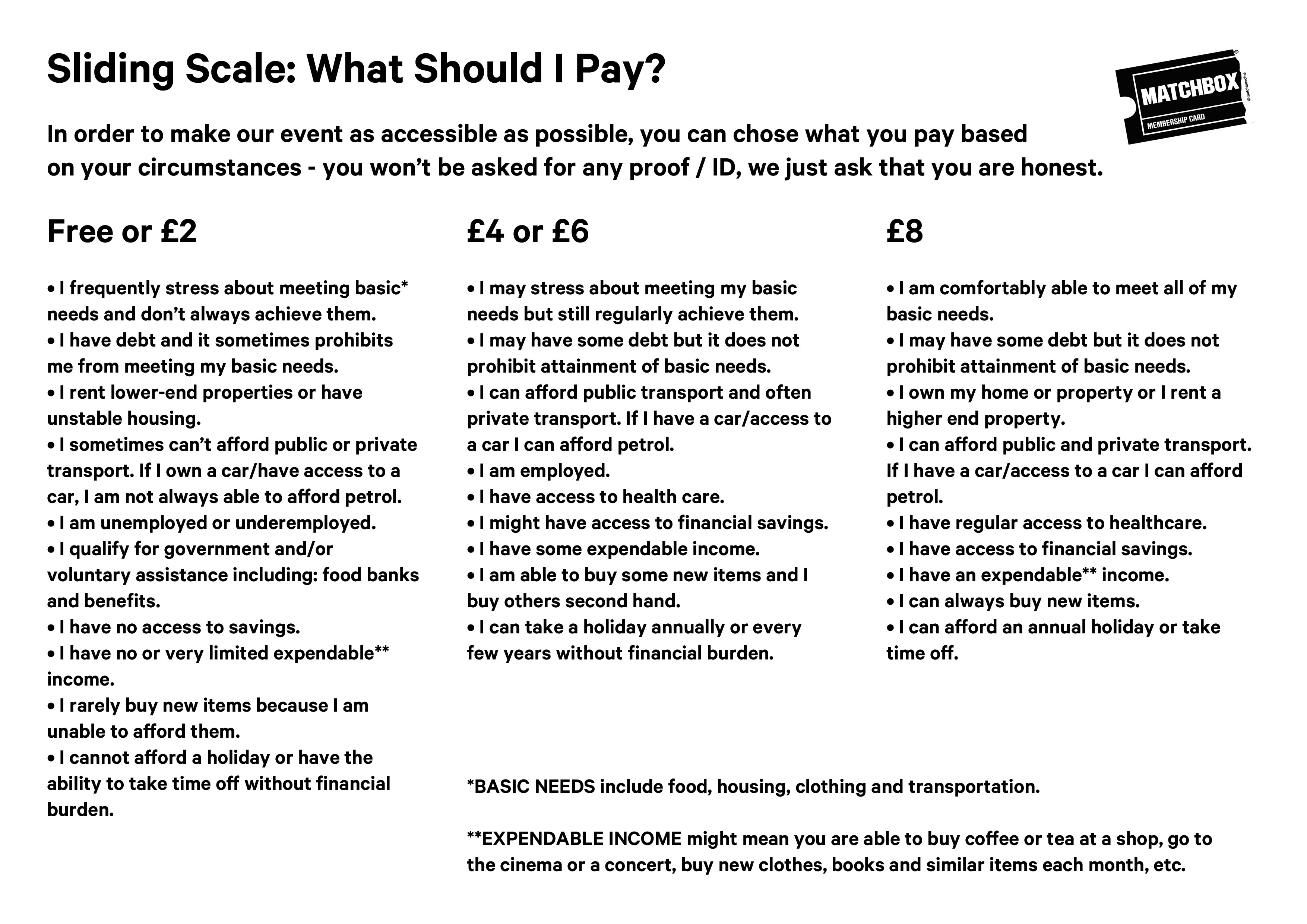 Matchbox Cineclub Sliding Scale Guide – Matchbox Cine